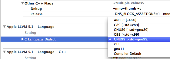 Failed to archive using C "language dialect" = C99 · Issue #1548 · hackiftekhar ...