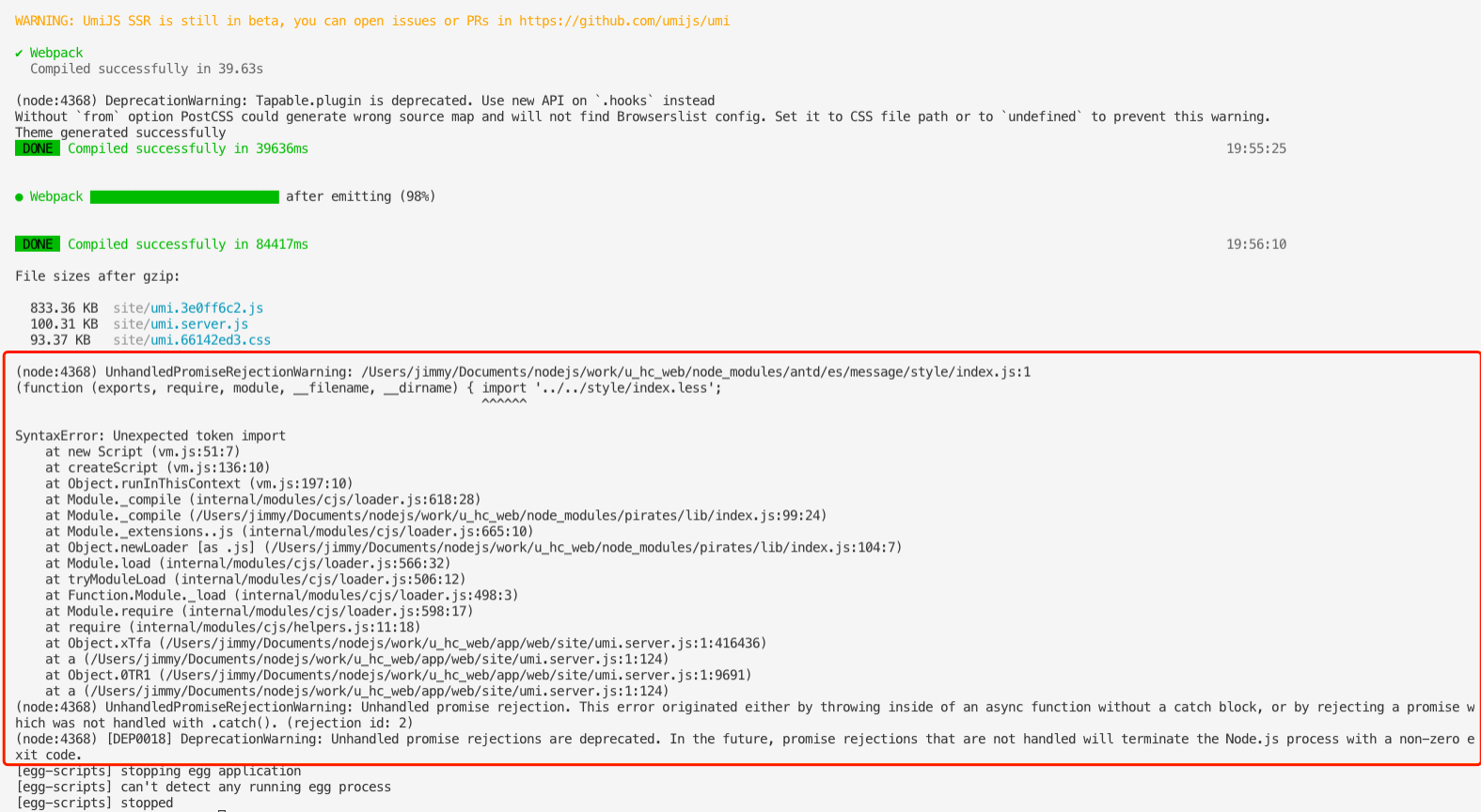 在本地自己的项目里运行prerender命令时会报一个语法错误 · Issue #17 · umijs/umi-example-ssr-with-egg · GitHub