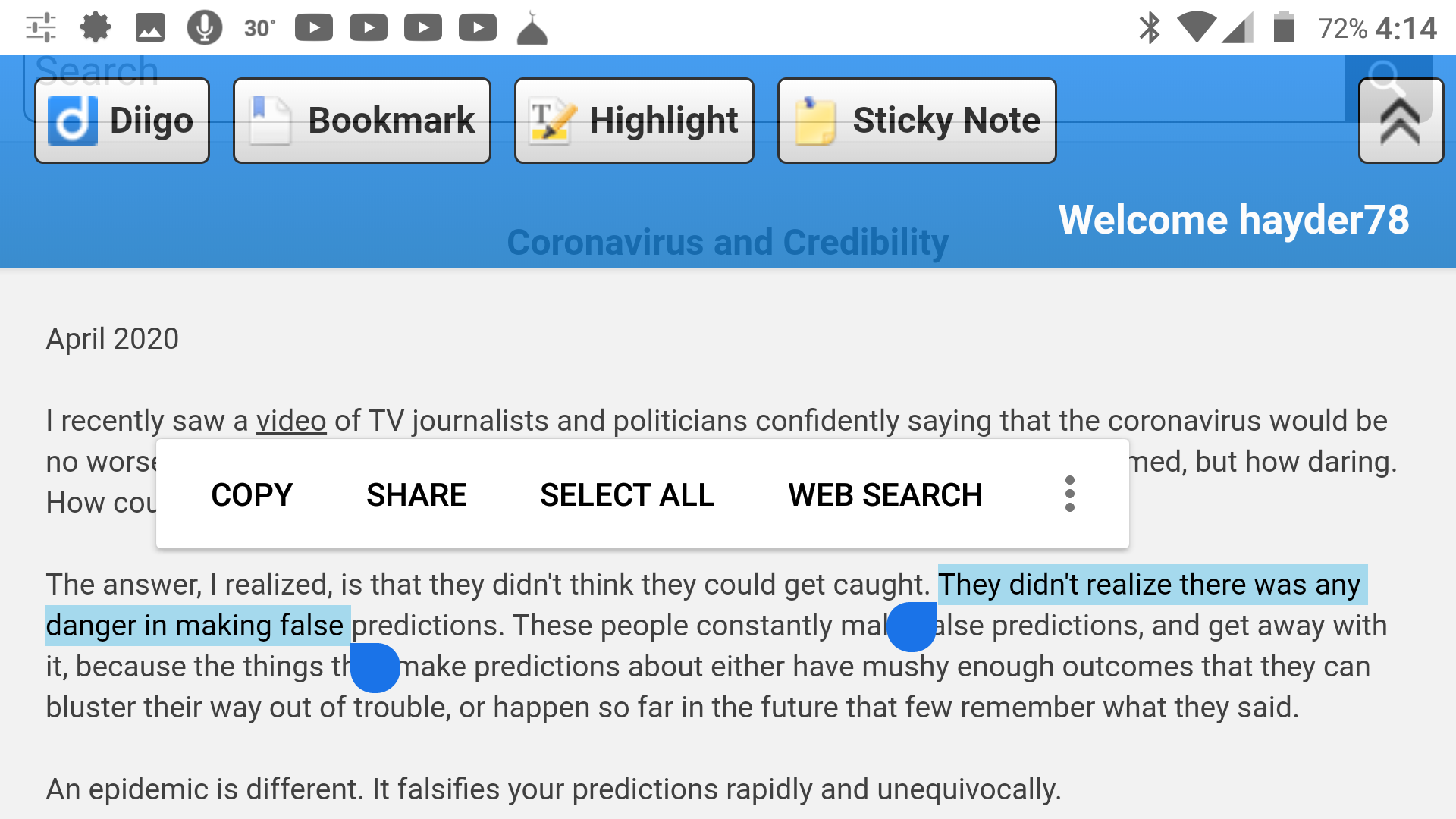 Selecting text is difficult in chrome of touch devices with Bookmarklet ...