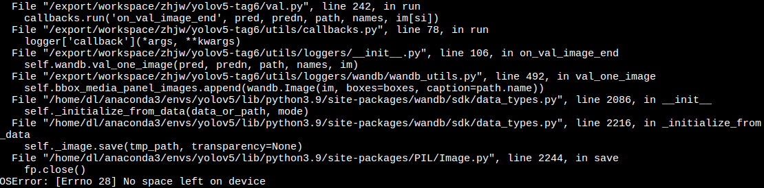 error: no disk space in val one image end · Issue #6756 · ultralytics ...