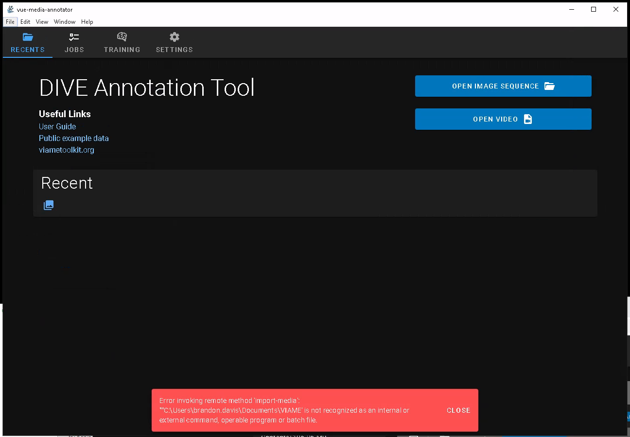 [Critical] [BUG] Opening video on windows is broken · Issue #719 · Kitware/dive · GitHub