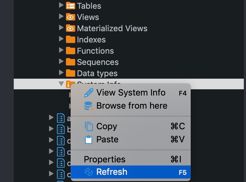 Database Navigator: Edit menu shown after a right-click context menu refresh of object. · Issue ...