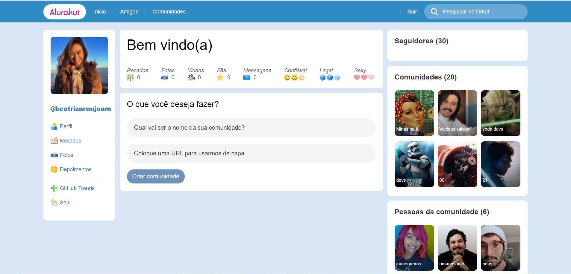 GitHub - beatrizaraujoam/social-network-in-react-alurakut