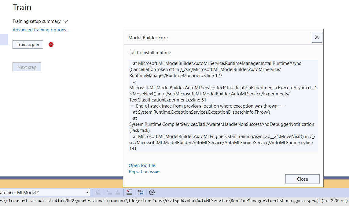 Text Classification scenario training error "fail to install runtime" · Issue #2425 · dotnet ...