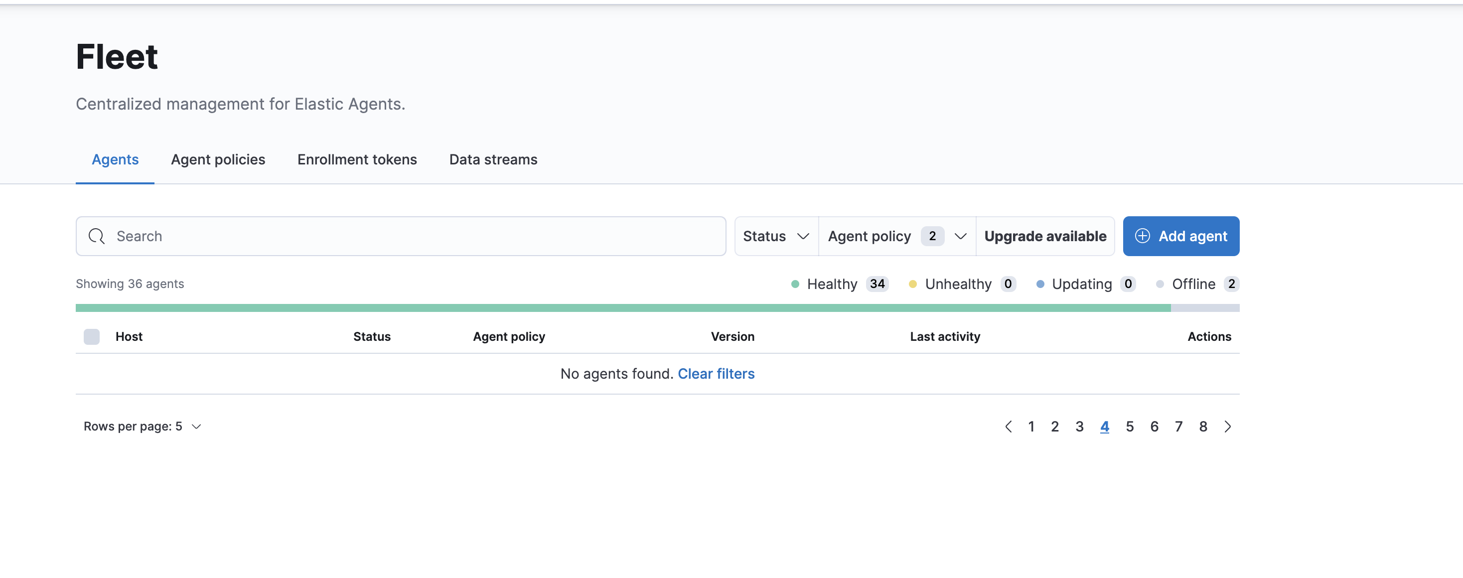 [Fleet] Upgrade available filter in Fleet UI shows blank pages and incorrect agent count for ...