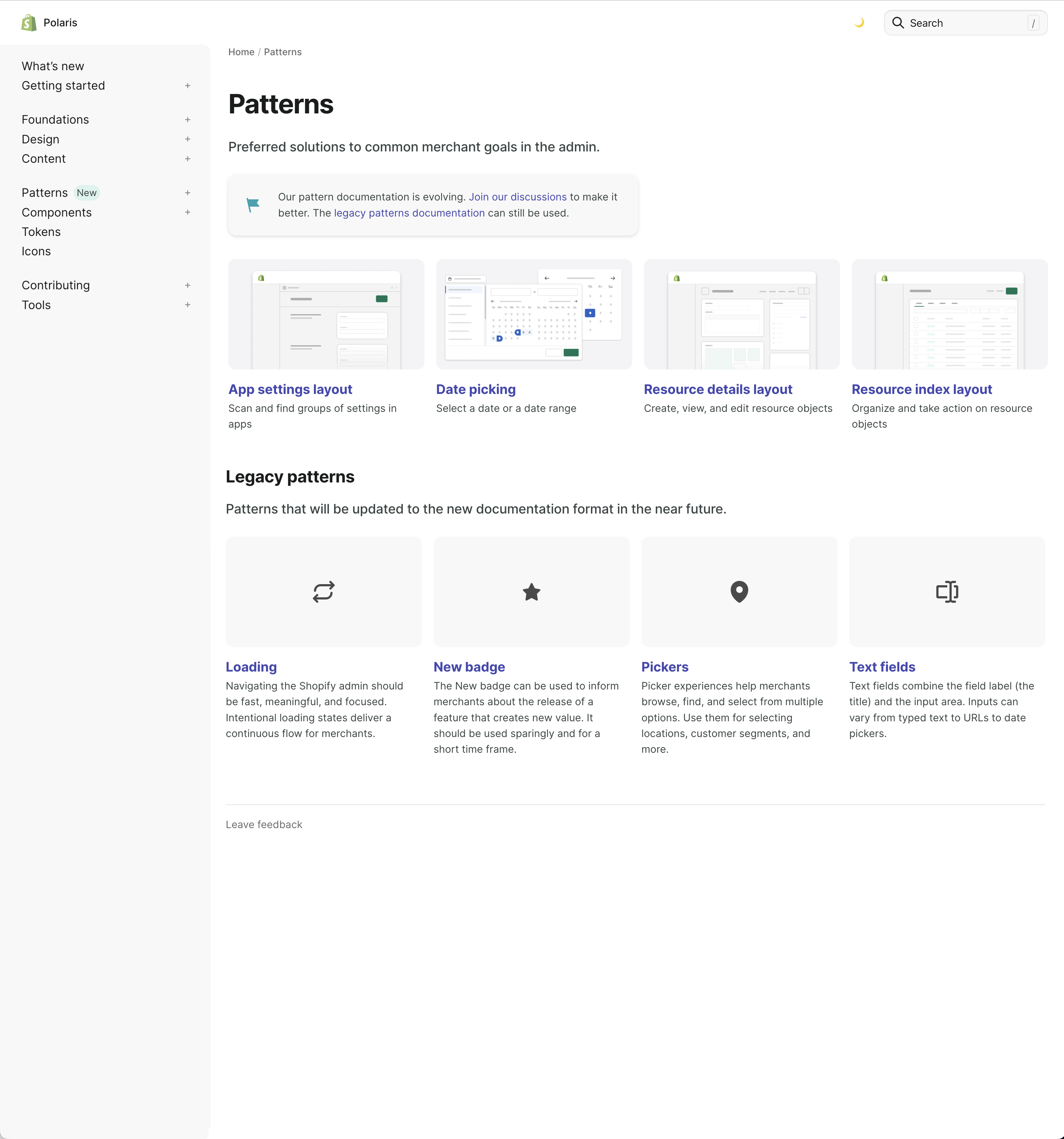 Show legacy patterns in pattern index · Issue #8949 · Shopify/polaris · GitHub