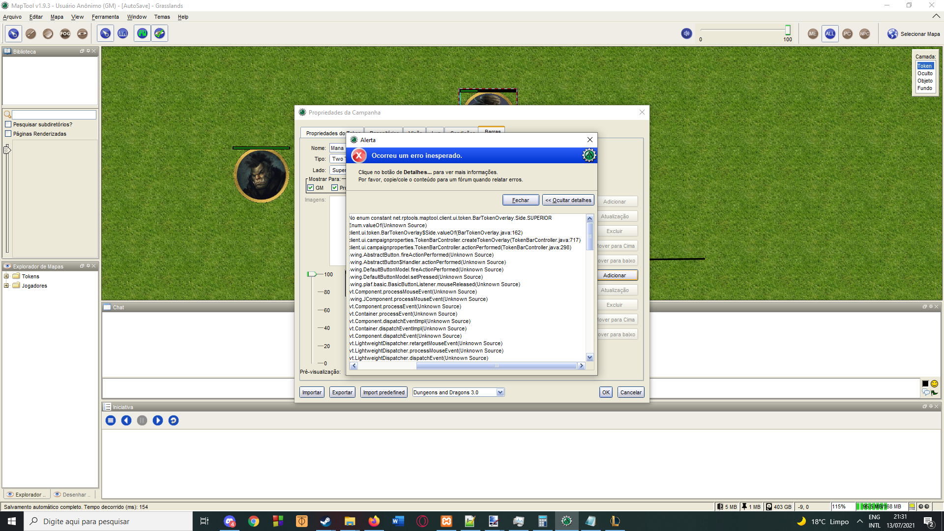 Unexpected Error when add a Bar · Issue #2861 · RPTools/maptool · GitHub