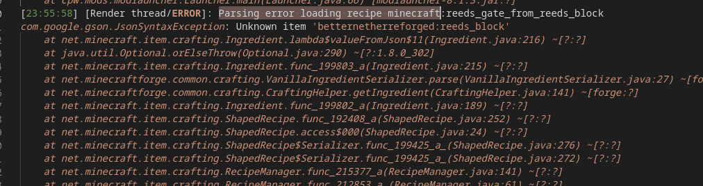 [1.16.5] Parsing error loading recipe minecraft spam in logs 25 K LINES · Issue #126 ...