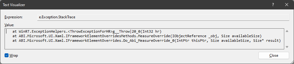 Error HRESULT E_FAIL has been returned from a call to a COM component at ABI.Microsoft.UI.Xaml ...