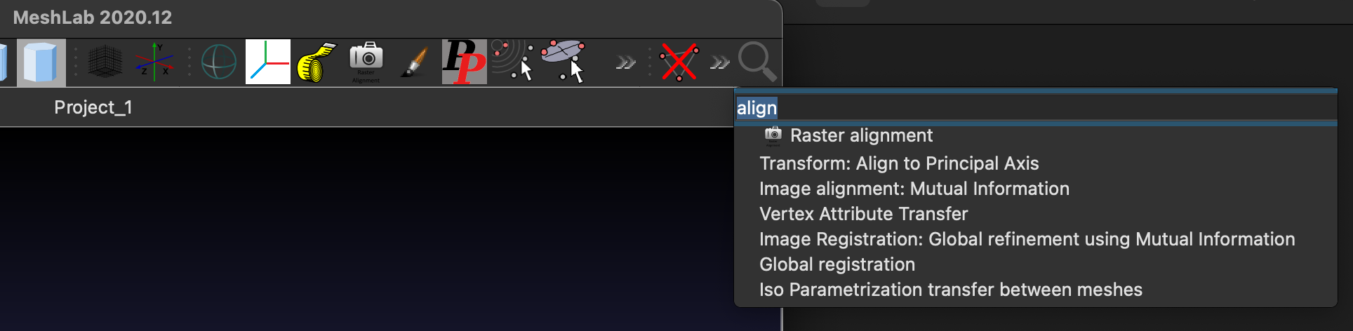 Align is missing on macOS 2020.12 version! · Issue #898 · cnr-isti-vclab/meshlab · GitHub