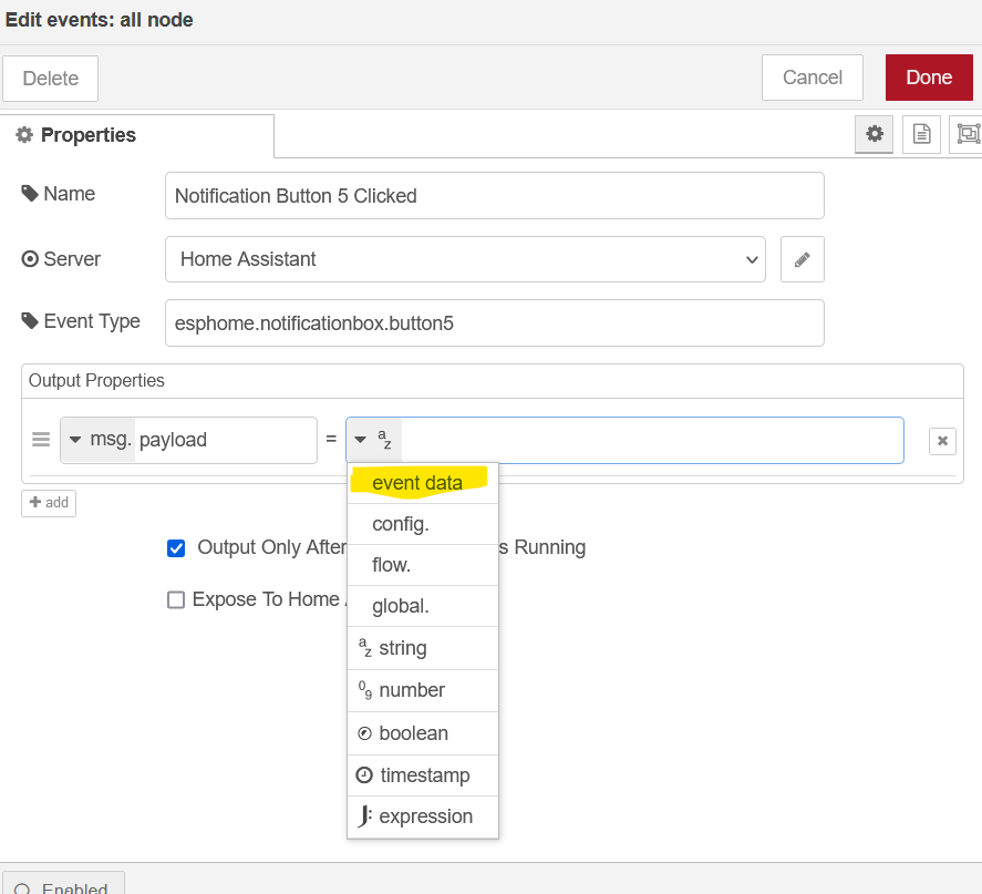 "Events: all" node, cant set output to "event data" · Issue #492 · zachowj/node-red-contrib-home ...