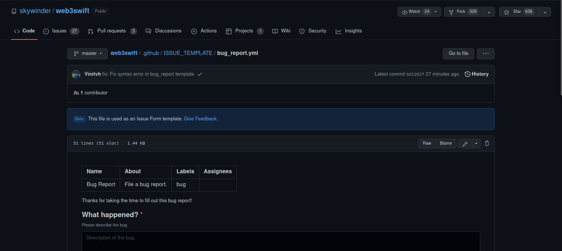 Issues template forms · Issue #643 · web3swift-team/web3swift · GitHub