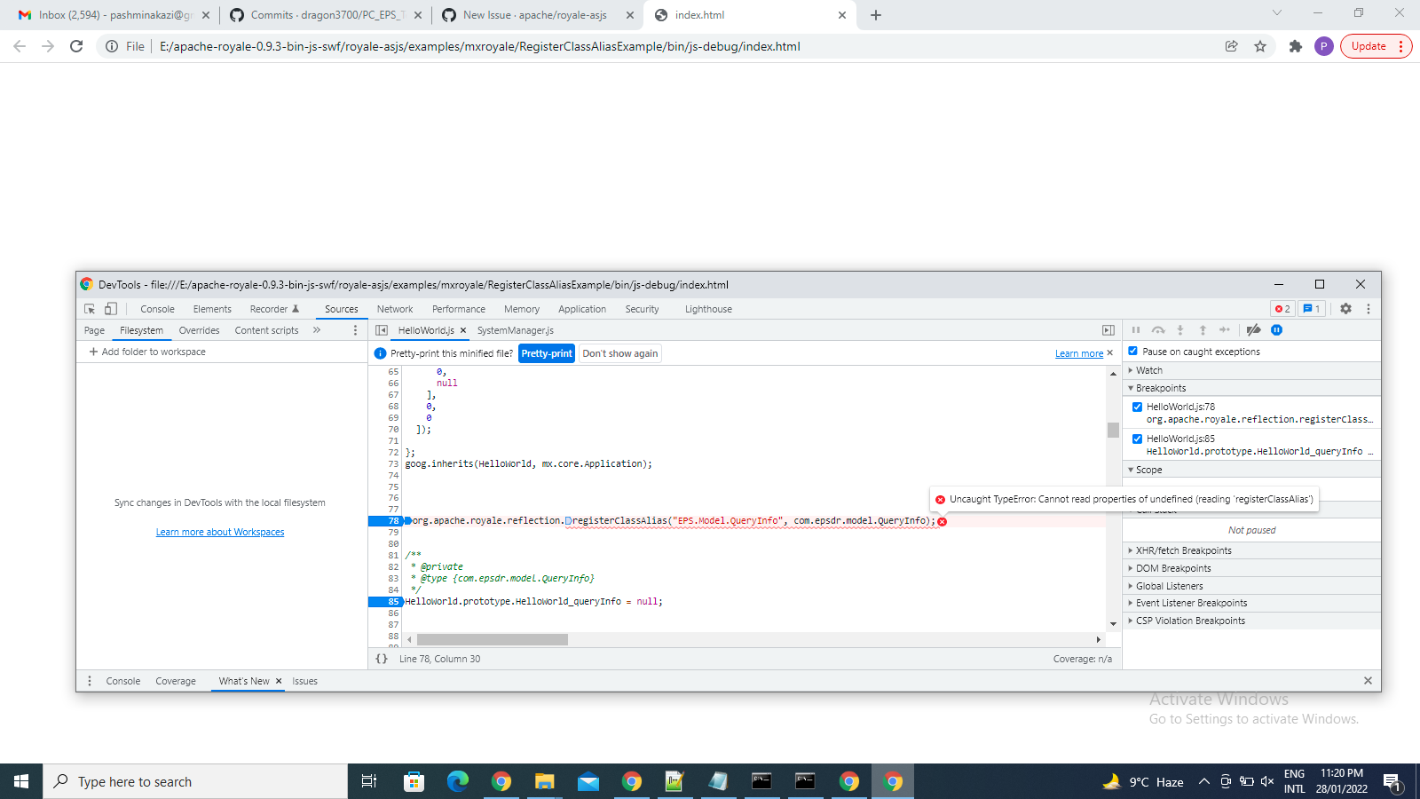 RegisterClassAlias called before it loaded into index.html · Issue #1176 · apache/royale-asjs ...