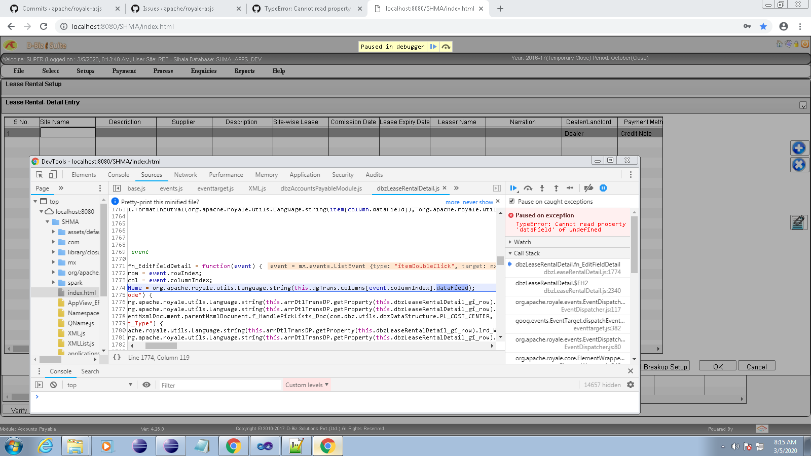 Typeerror Cannot Read Property Datafield Of Undefined · Issue 744 · Apacheroyale Asjs · Github