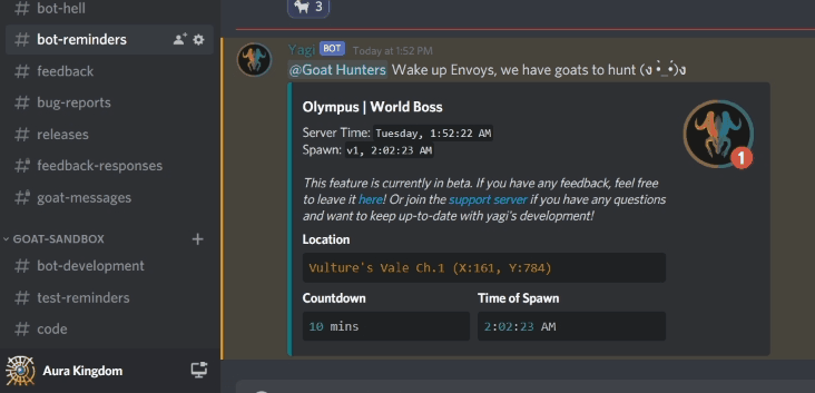 GitHub - vexuas/yagi: Aura Kingdom - World Boss Timer Discord Bot