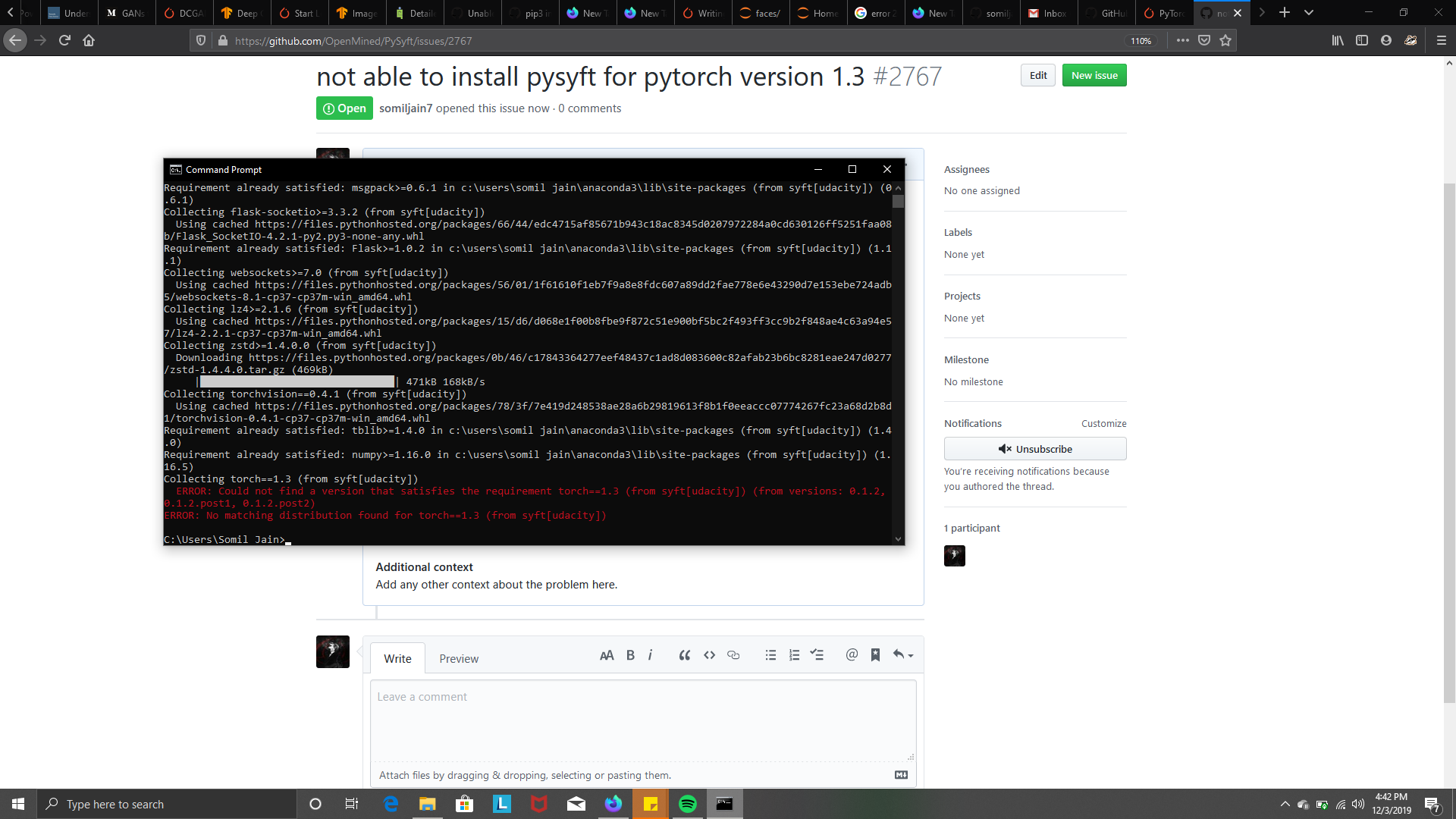not able to install pysyft for pytorch version 1.3 · Issue #2767 · OpenMined/PySyft · GitHub