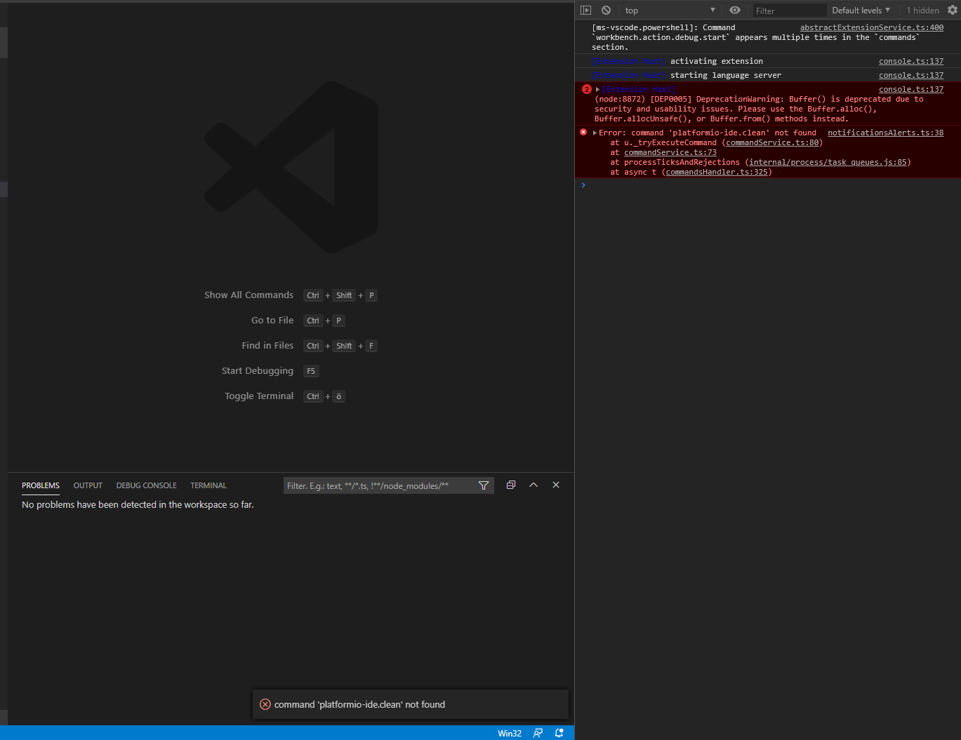 PlatformIO commands not found · Issue #1609 · platformio/platformio-vscode-ide · GitHub