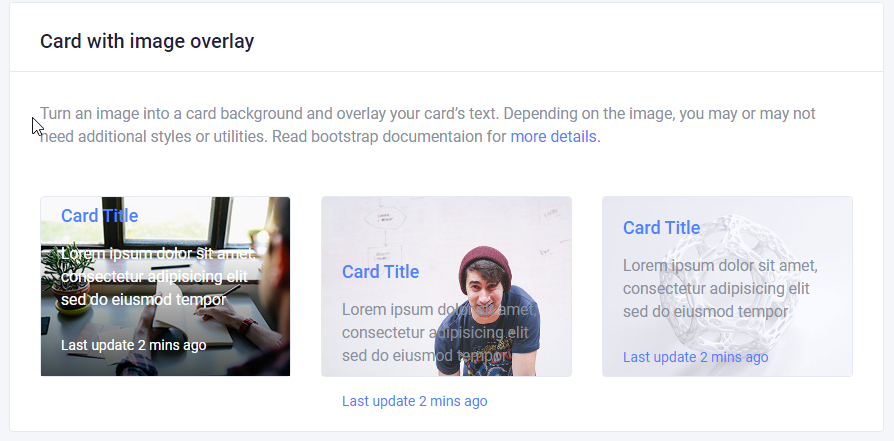 [FEATURE] Card with image overlay maybe? · Issue #3067 · ColorlibHQ/AdminLTE · GitHub