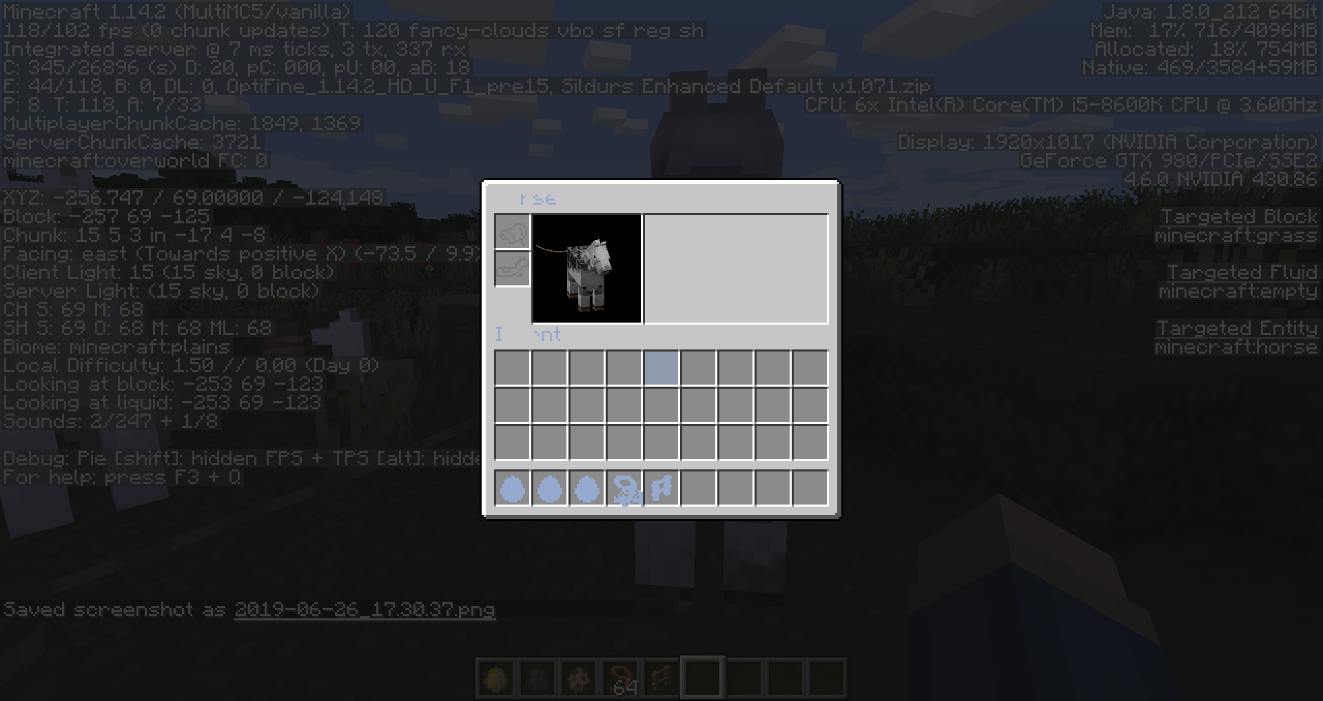 Shaders graphical glitch when viewing inventory of animal with lead ...