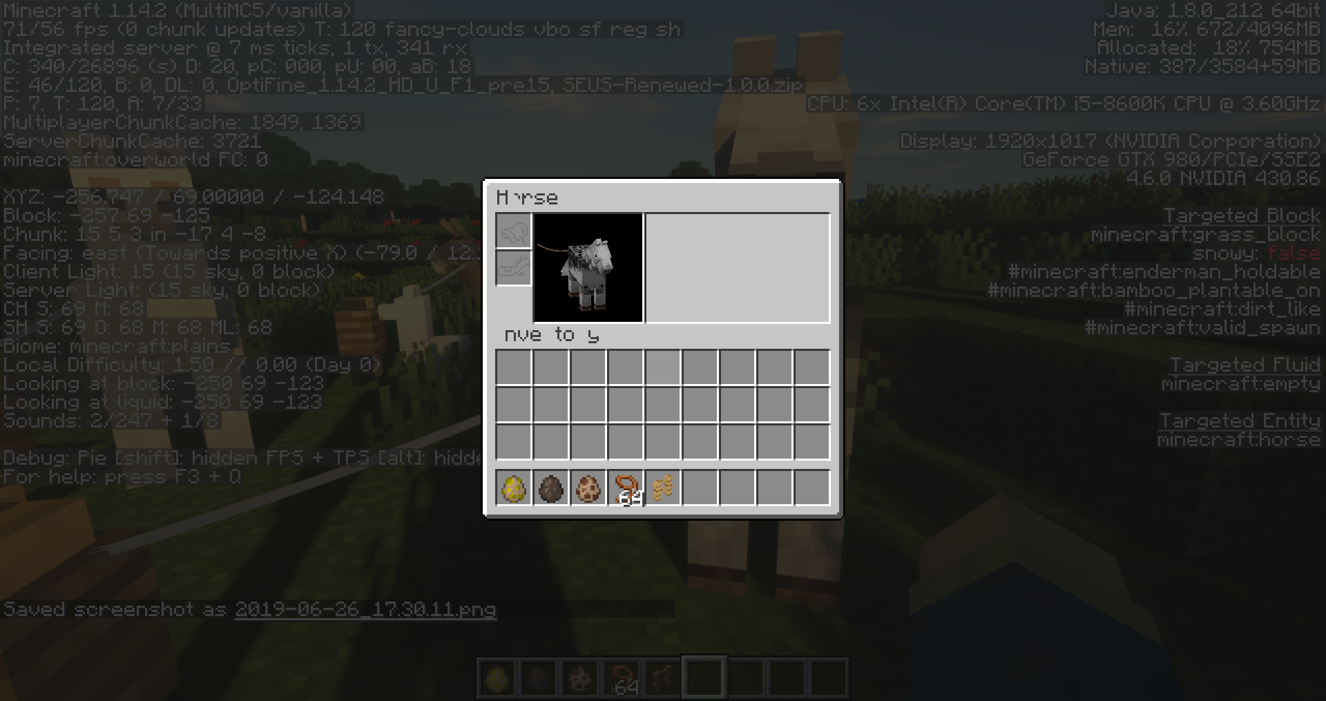 Shaders graphical glitch when viewing inventory of animal with lead ...