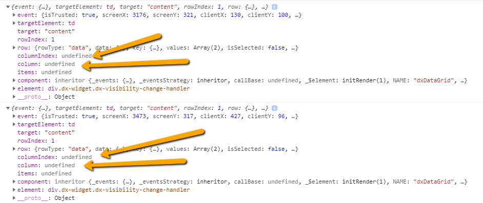DataGrid's rowComponent breaks the column property of onContextMenuPreparing's callback ...