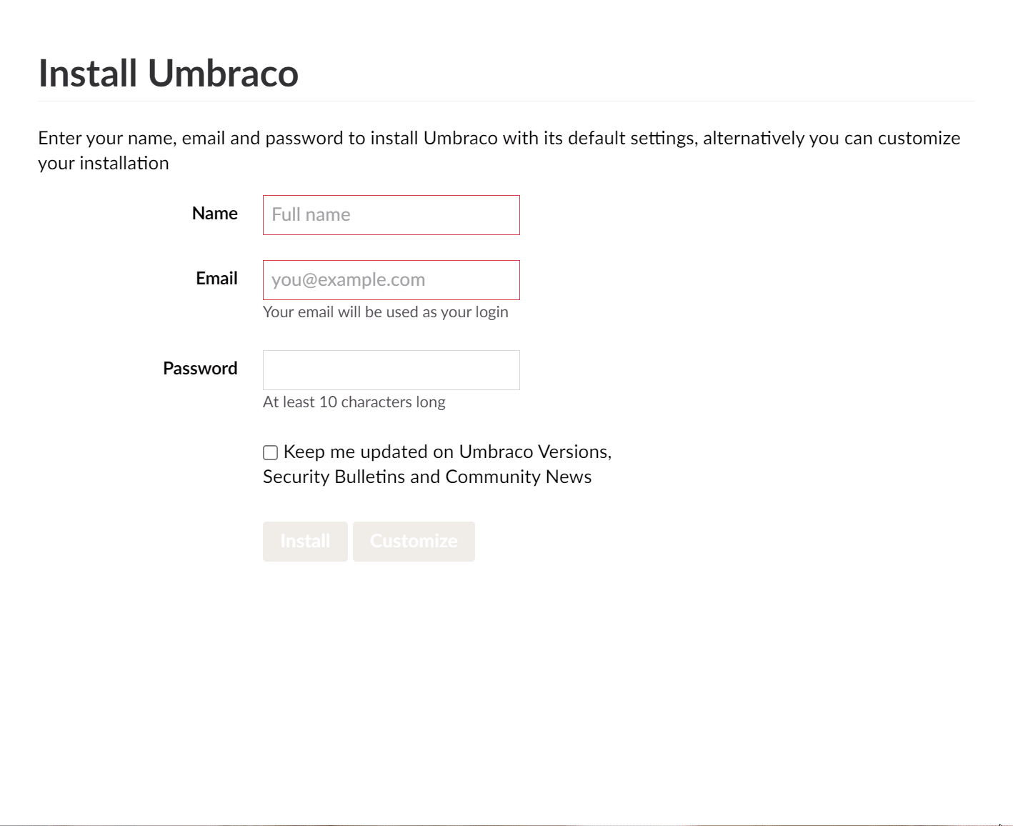 "Customize" installer button does nothing when umbracoDbDSN is ...