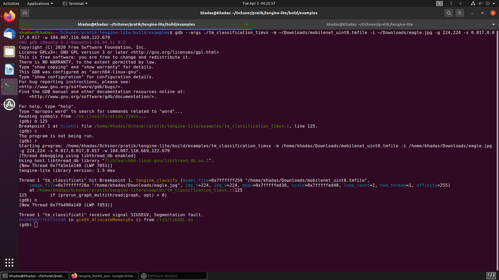 Tengine TIM-VX examples crashes on latest ubuntu image of Khadas VIM3 ...