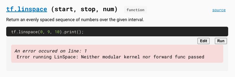 Error Running Linspace · Issue 4480 · Tensorflowtfjs · Github 2299