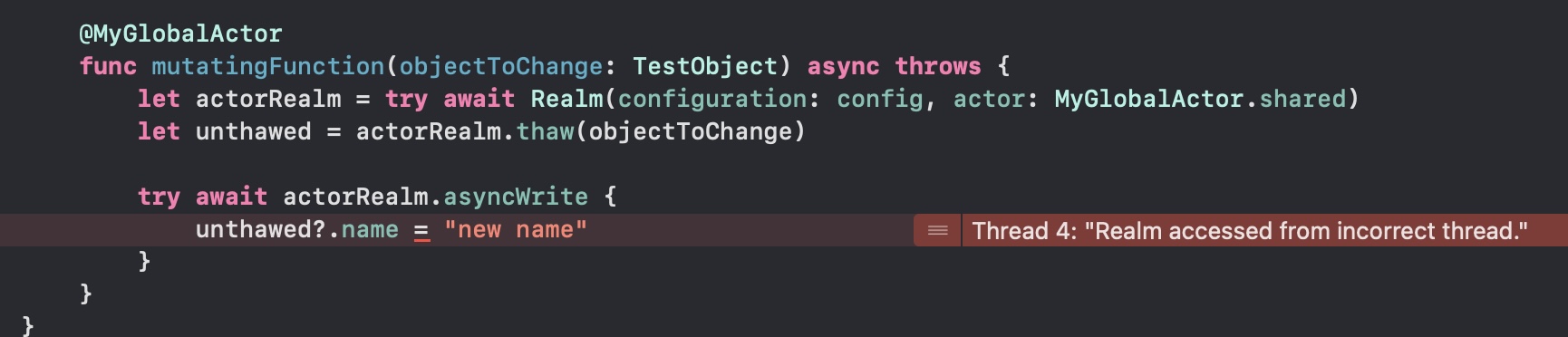 Thaw not usable with actor-based Realms · Issue #8409 · realm/realm-swift · GitHub
