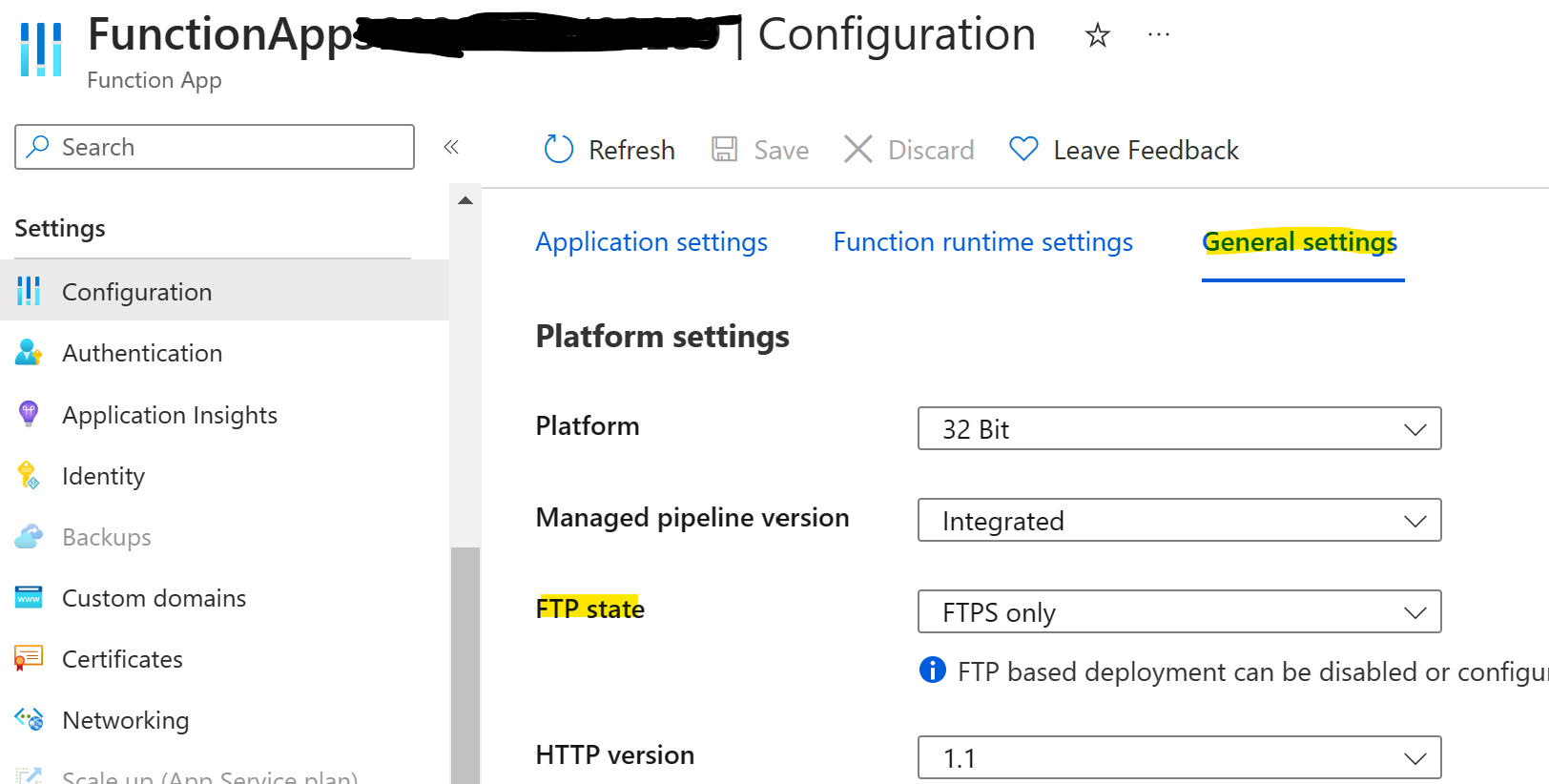 Unable To See General Settings Tab In Azure Function App Configuration Section · Issue 108120