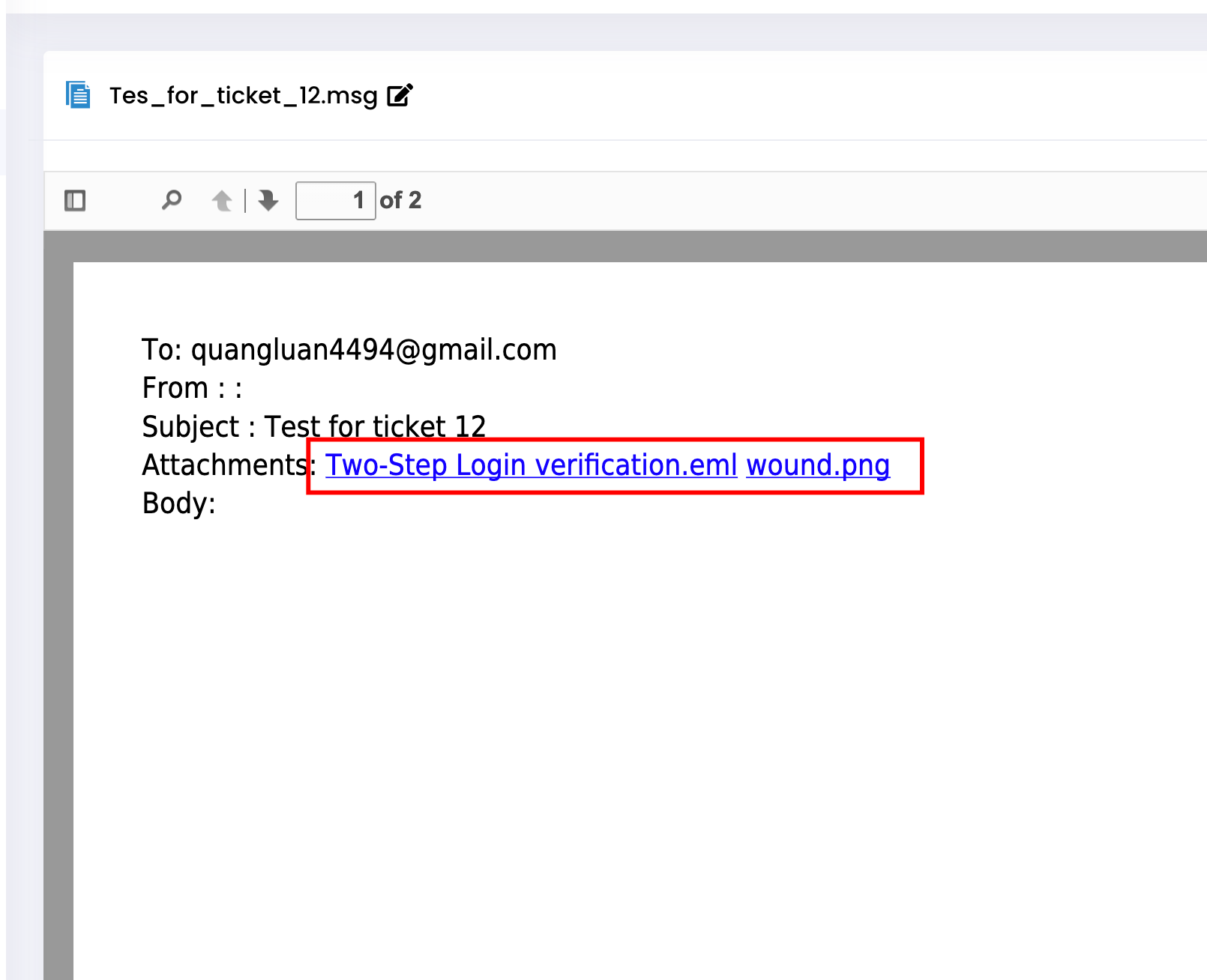 Can't see the attachment link when drag and drop a msg file (email file ...