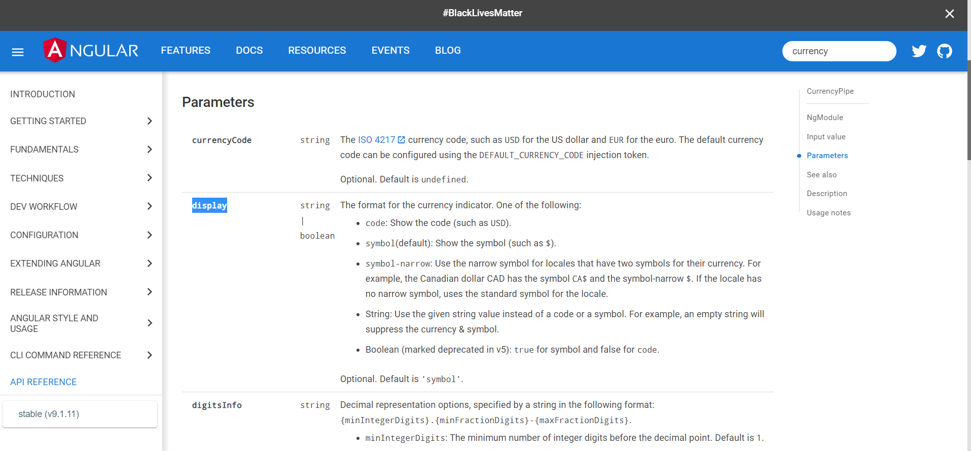 Currency Pipe Display Parameter Mistake In Documentation · Issue 37663 · Angularangular