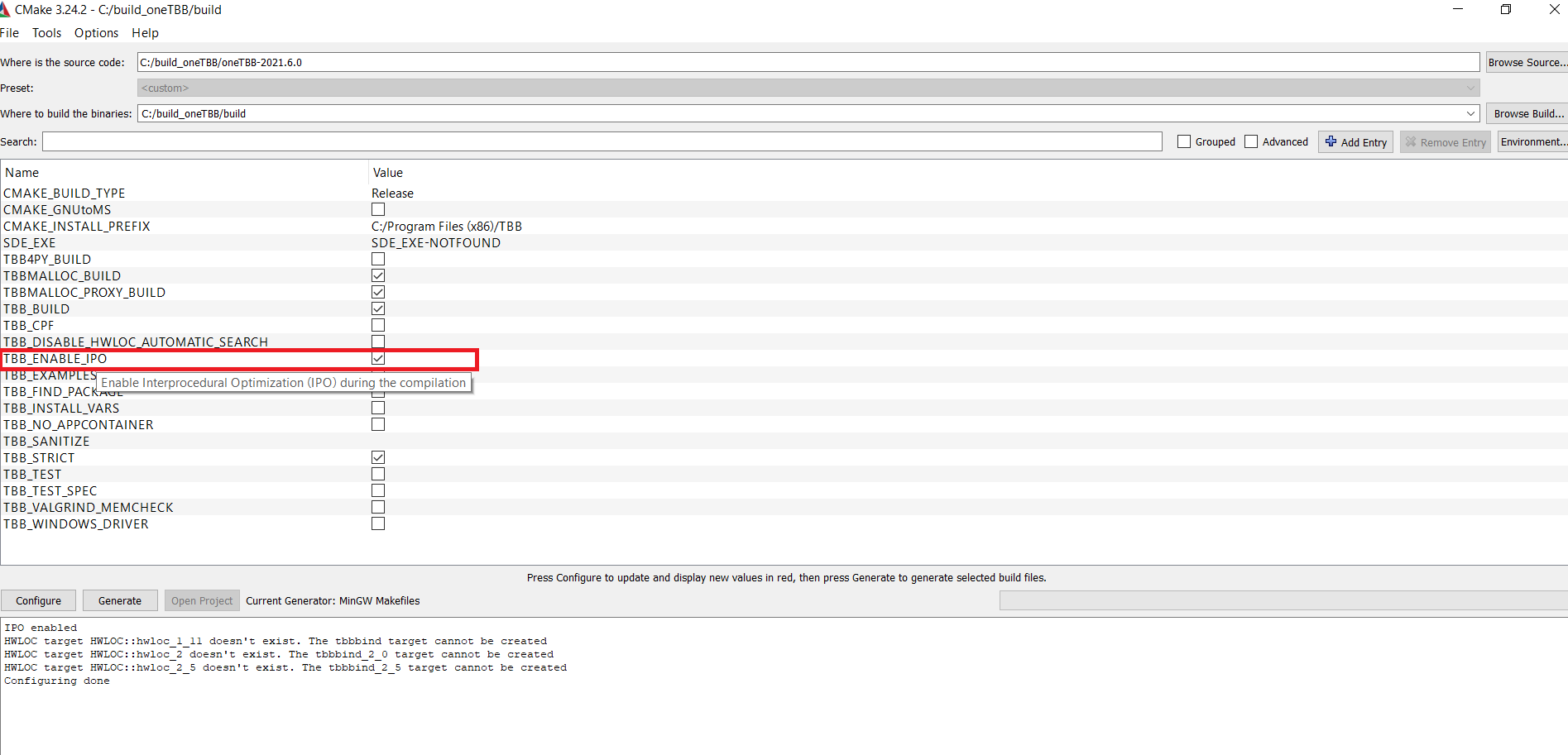 Compiling tbb 2021.6.0 with TBB_ENABLE_IPO flag : error plugin needed to handle lto object ...