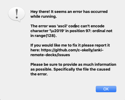 The error was 'ascii' codec can't encode character '\u2019' in position ...