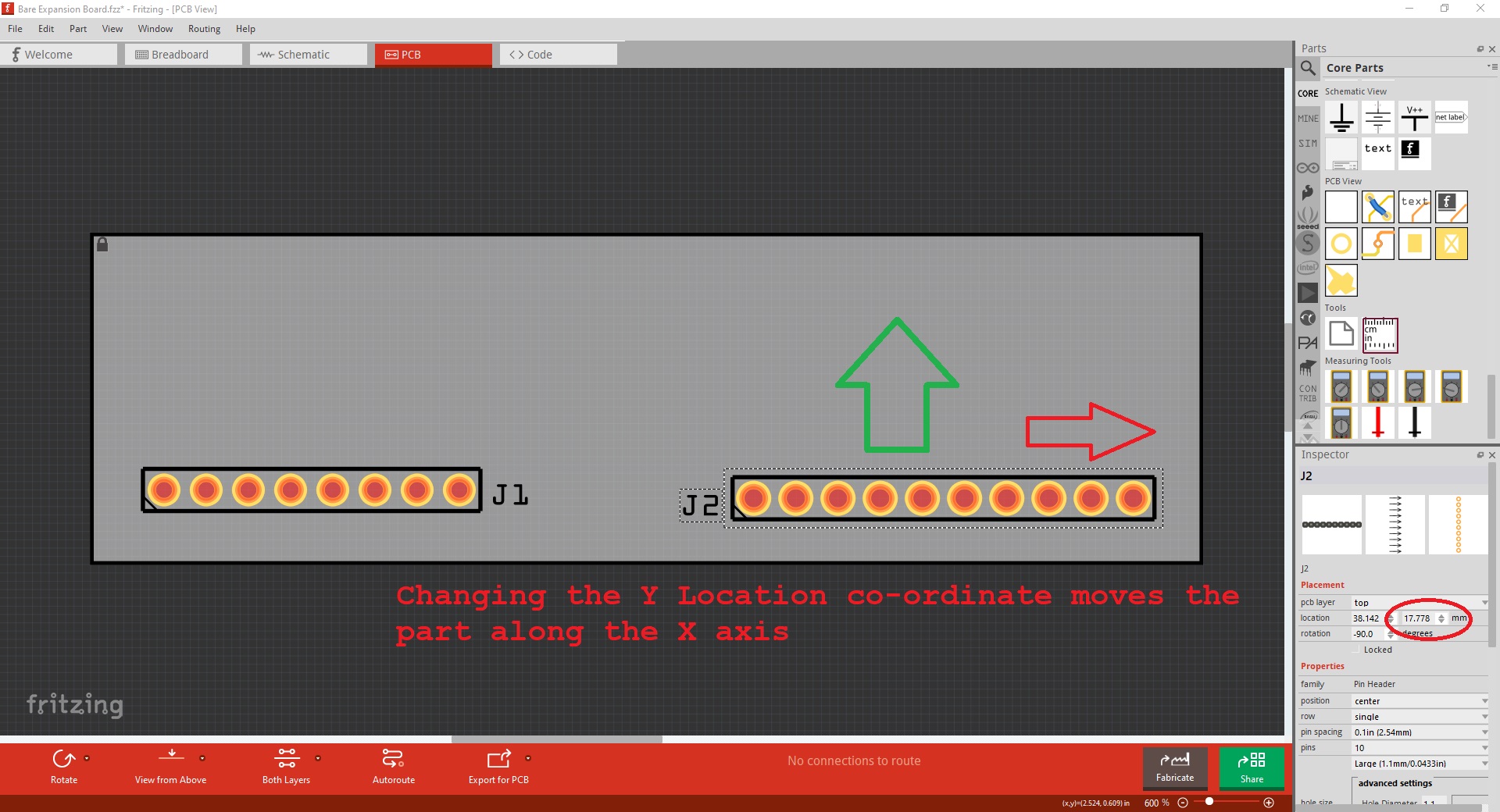 Making adjustments to the Y position of a part introduces an offset to the X co-ordinate instead ...
