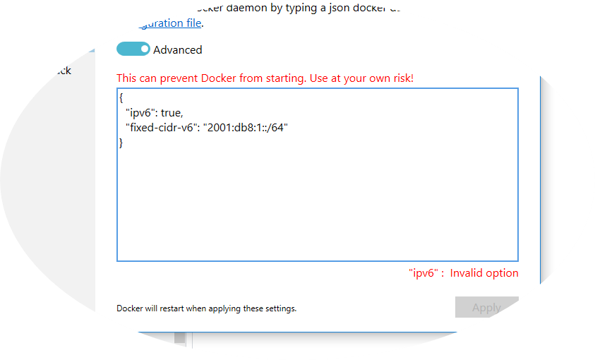 ipv6: invalid option - unable to change daemon settings · Issue #2057 · docker/for-win · GitHub