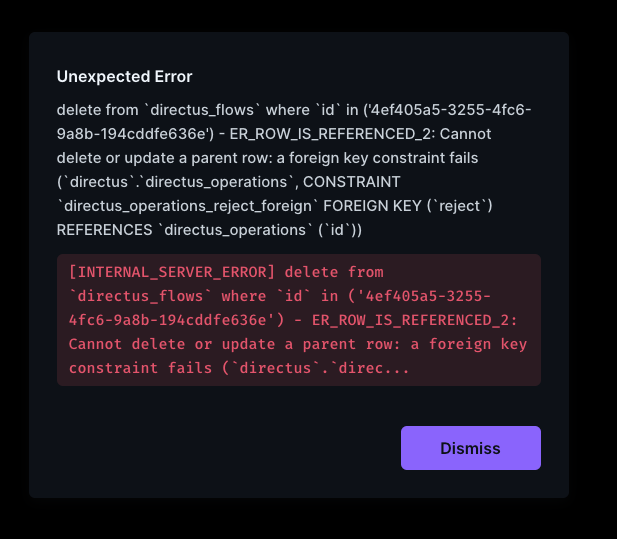 Foreign key contraint fails for nested operations when deleting a Flow · Issue #14550 · directus ...