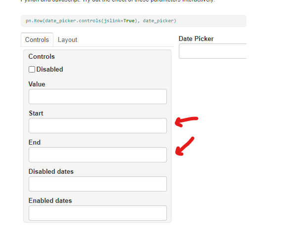 Start and End missing from Datepicker documentation · Issue #1809 · holoviz/panel · GitHub