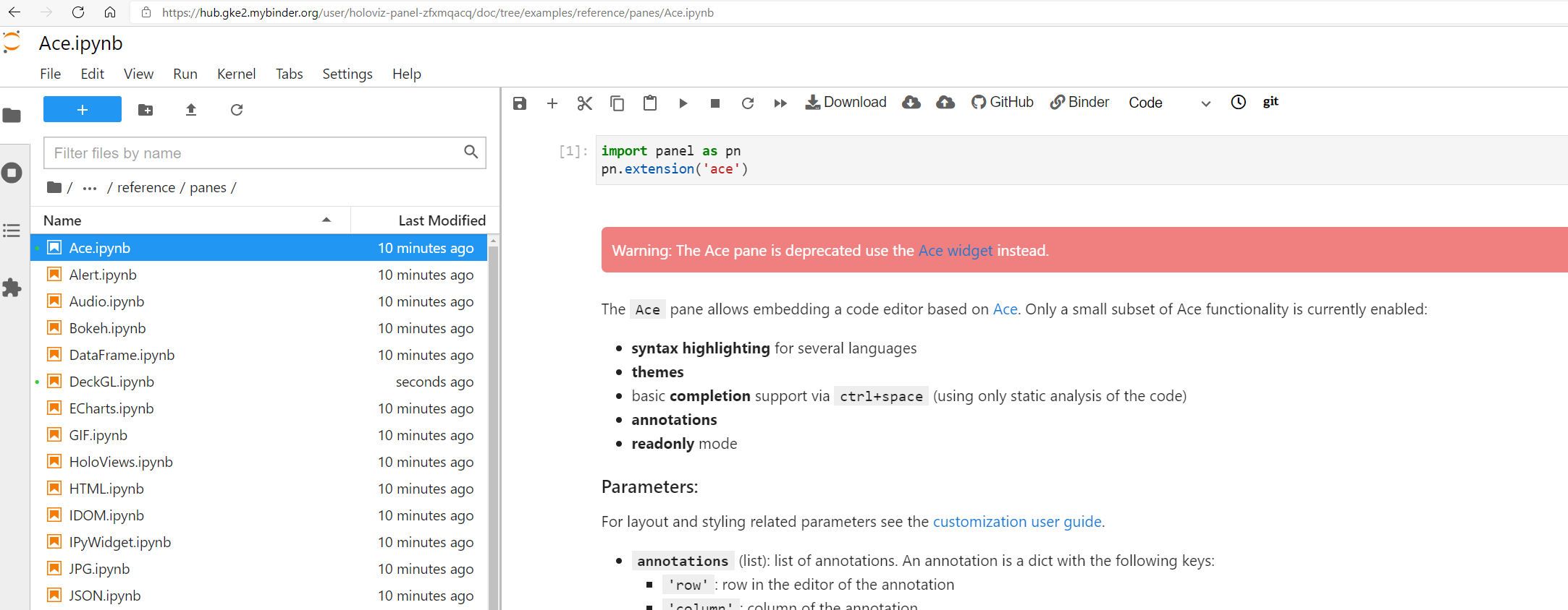 Remove the Ace Pane - It's been deprecated for a long time · Issue #2190 · holoviz/panel · GitHub