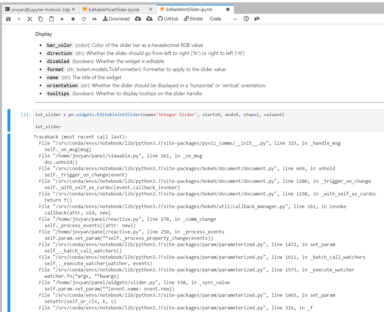 EditableFloatSlider, EditableIntSlider, EditableRangeSlider in reference example working ...