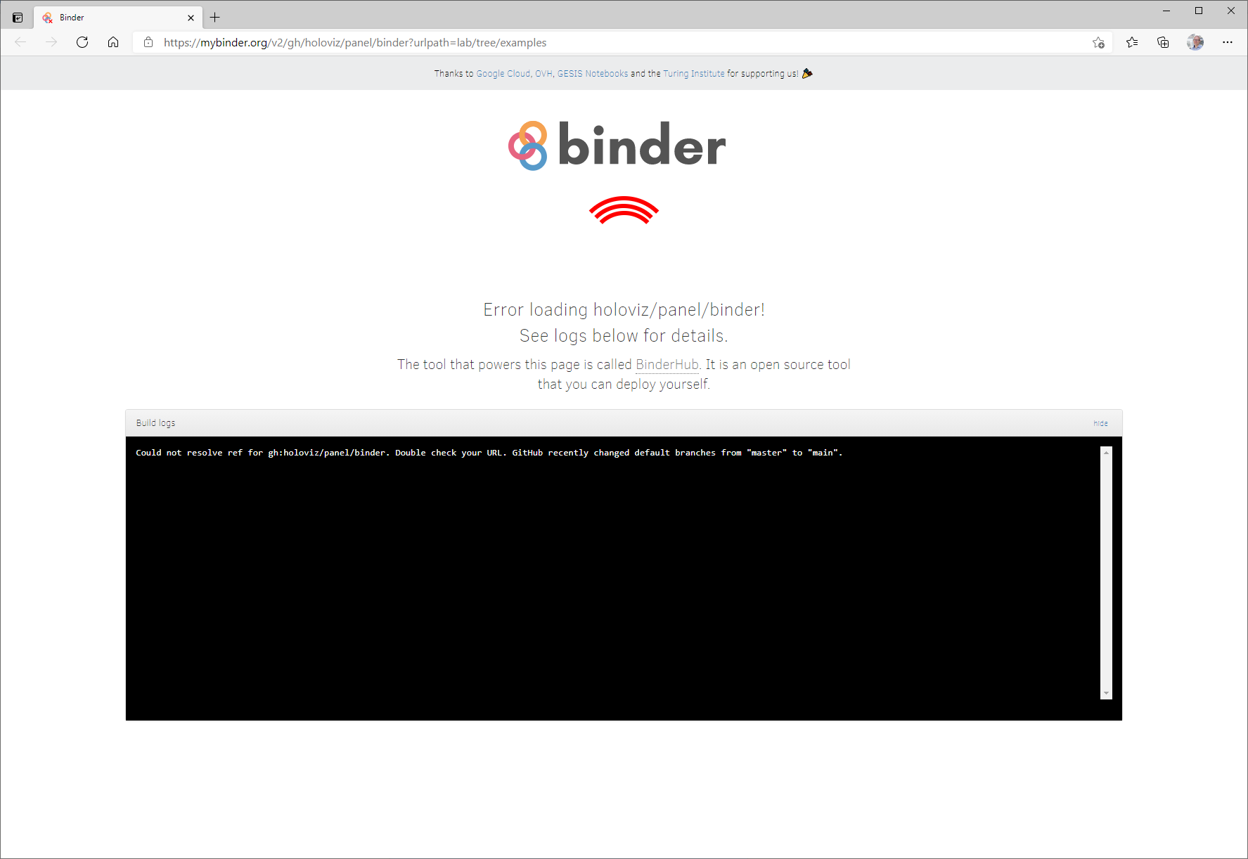 Cannot launch Binder · Issue #2310 · holoviz/panel · GitHub