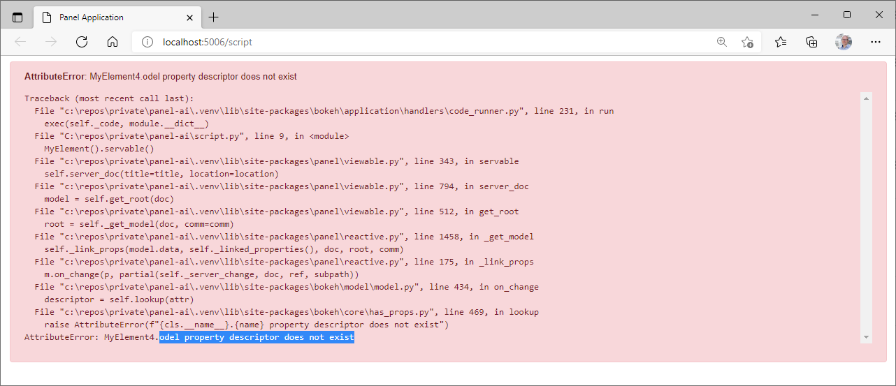 ReactiveHTML: descriptor does not exist · Issue #2937 · holoviz/panel · GitHub