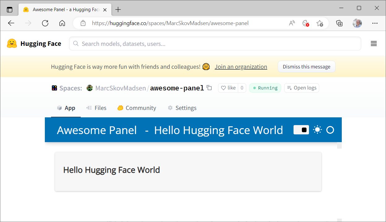 Document how to use Panel on Hugging Face · Issue #4142 · holoviz/panel · GitHub