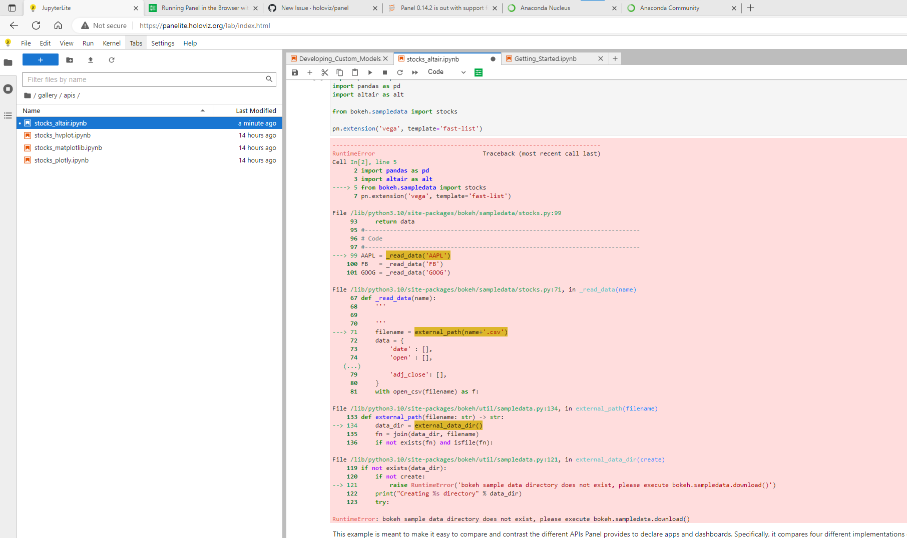 Bokeh Sample Data Is Not And Cannot Be Downloaded In Panelite · Issue