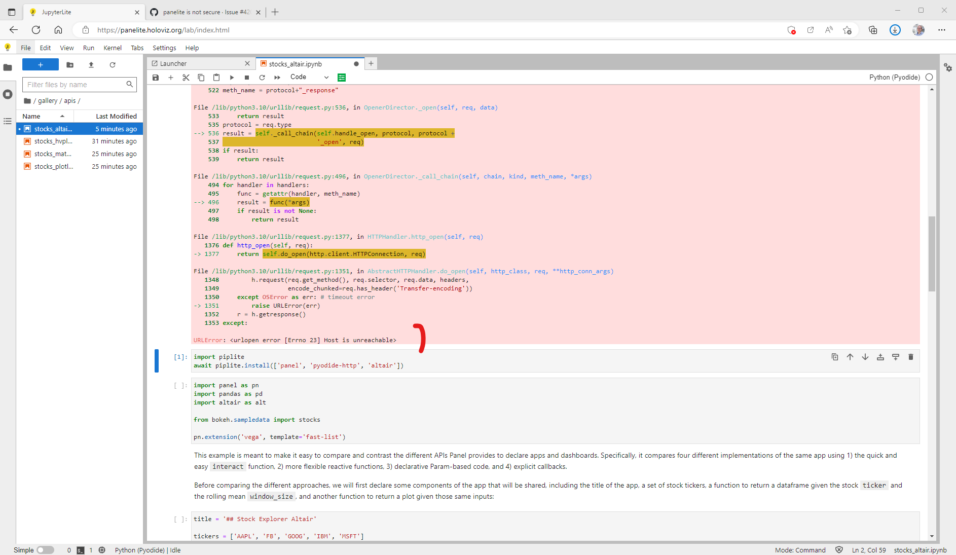 Bokeh sample data is not and cannot be downloaded in panelite · Issue #4207 · holoviz/panel · GitHub