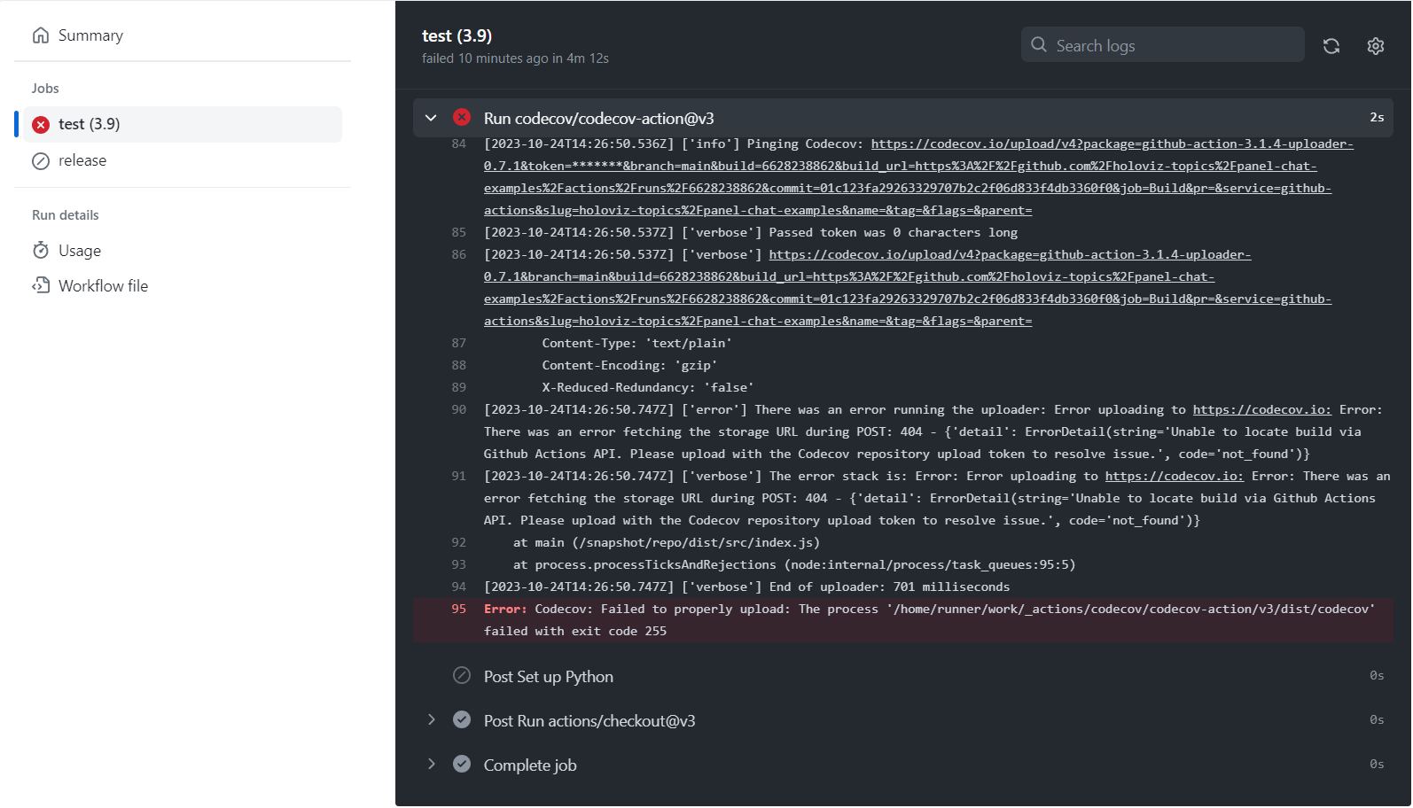 Fix failing codecov upload in build · Issue #89 · holoviz-topics/panel-chat-examples · GitHub