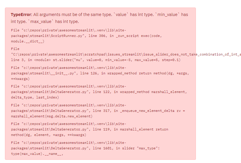 The slider does not support arguments as combination of int and float ...
