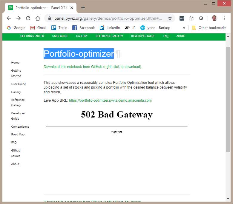Portfolio-optimizer example in gallery raises "502 Bad GateWay" · Issue #871 · holoviz/panel ...