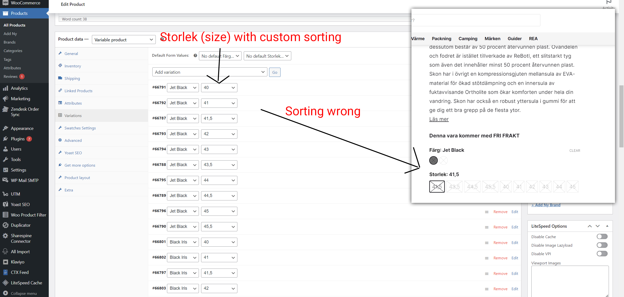 Variant (attribute) sorting wrong if number (size) is half. · Issue #36804 · woocommerce ...