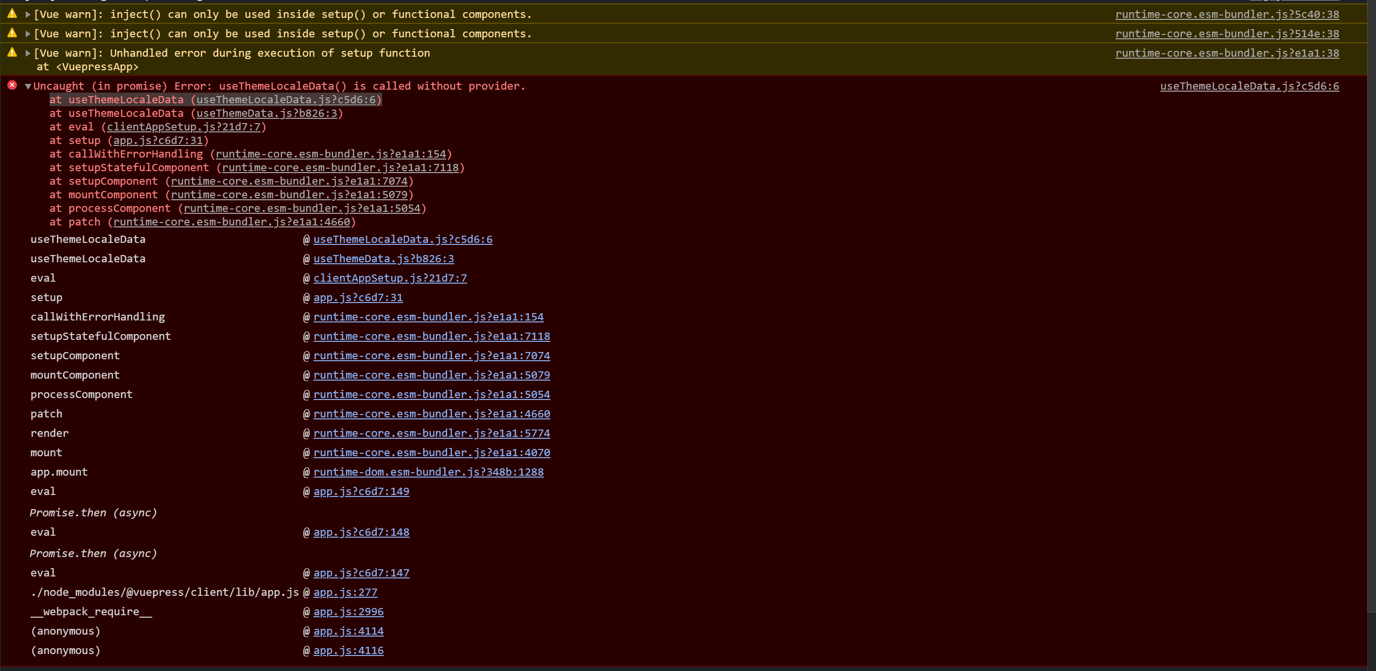 [Bug report] `useThemeLocaleData() is called without provider.` · Issue #232 · vuepress/core ...